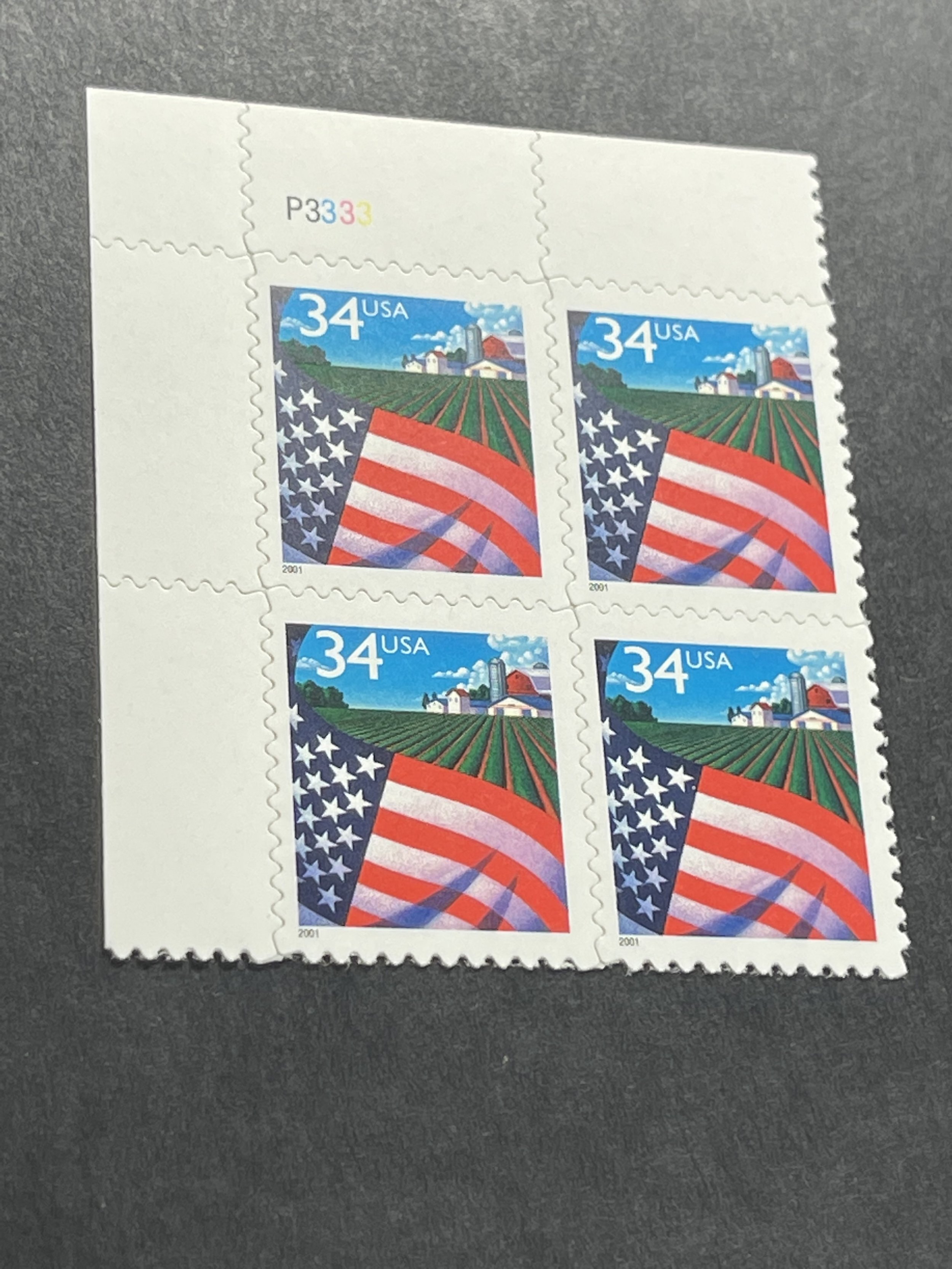 U.S.# 3449-Mint/Never Hinged--Ul Plate # Block of 4--P#P3333--Flag ...