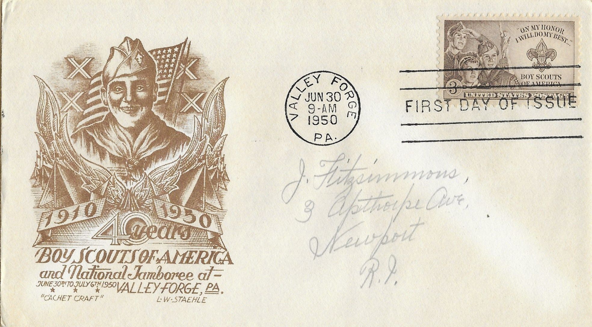 1950 FDC, #995, 3c Boy Scouts of America, CC/Staehle | United States ...