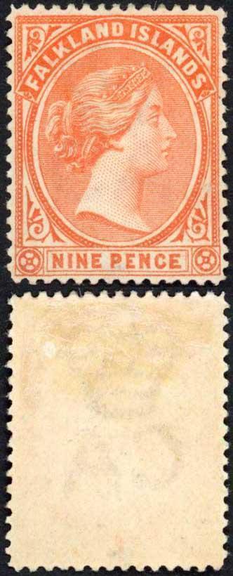 Falkland Is SG36 9d Salmon M/M (hinge remainders) Cat 70 pounds ...