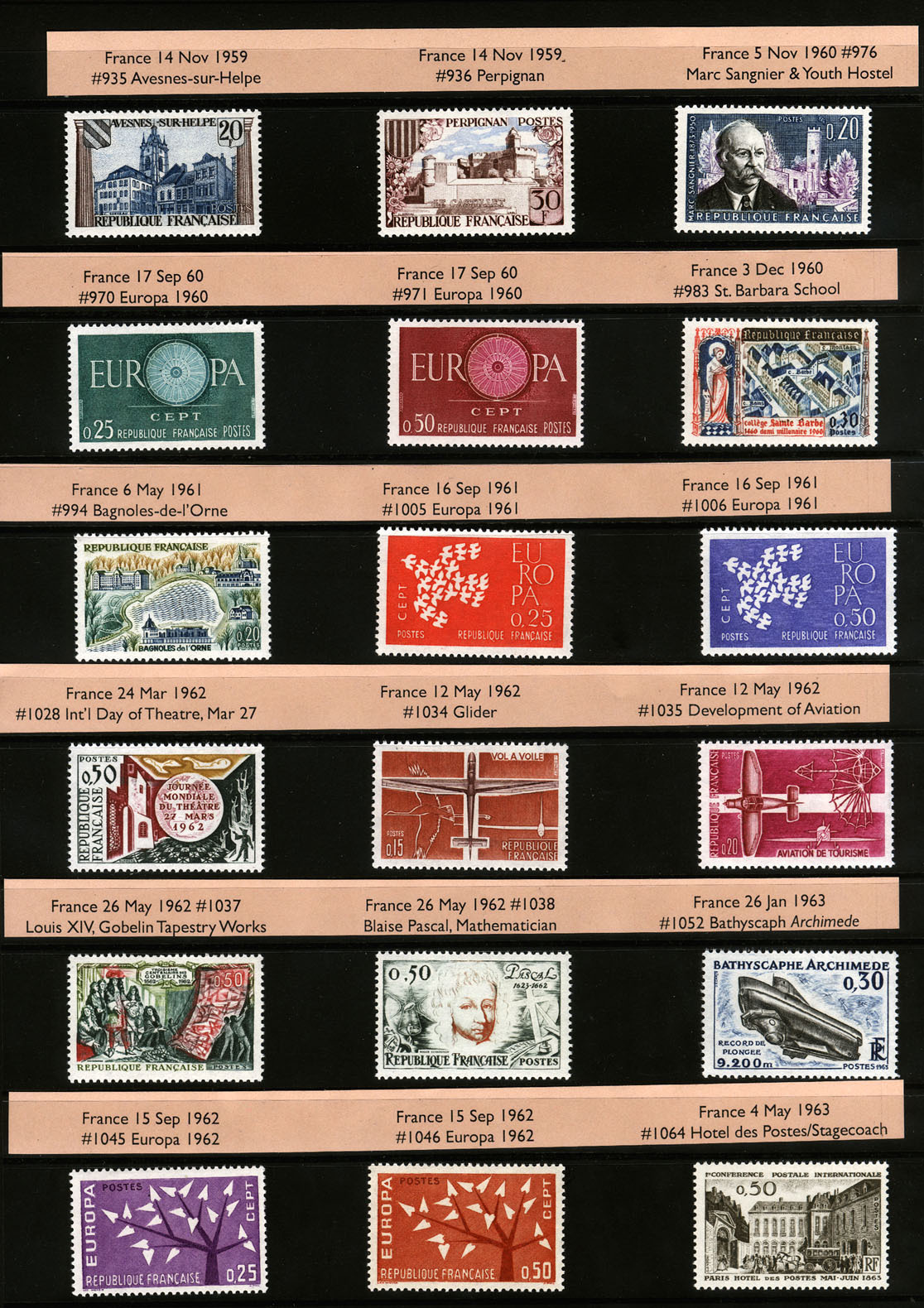 France selection of commemorative stamps between 1959 & 1963, MNH ...
