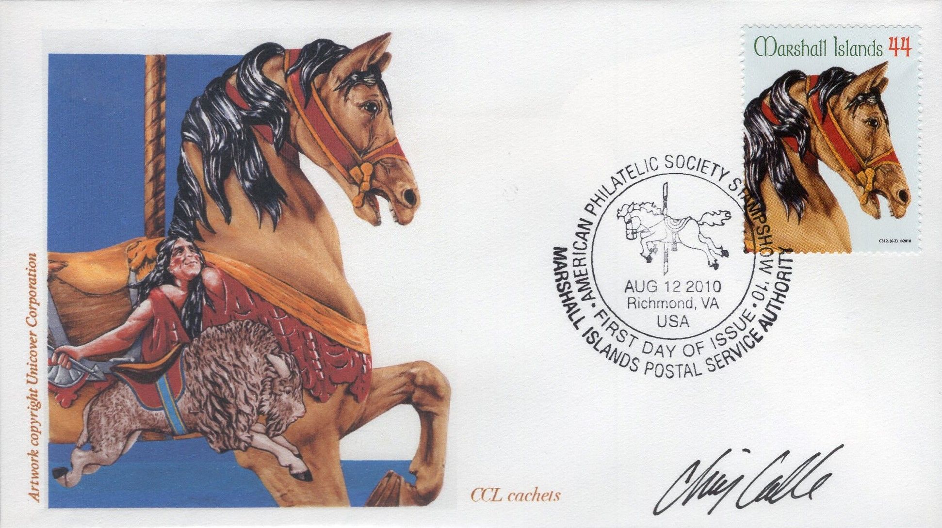 Set of 6 CCL Printed FDCs for the 2010 Marshall Islands Carousel Horses ...