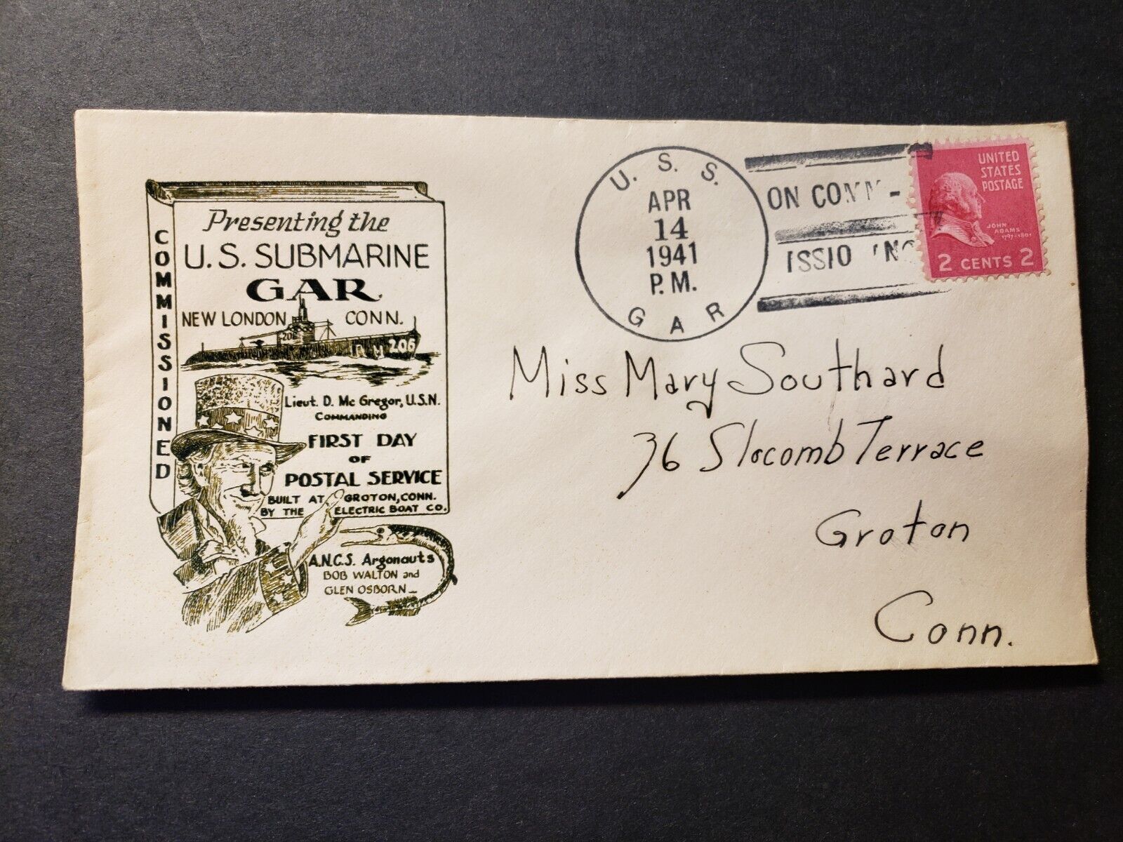 Submarine USS GAR SS-206 Naval Cover 1941 WALTON COMMISSIONED Cachet ...