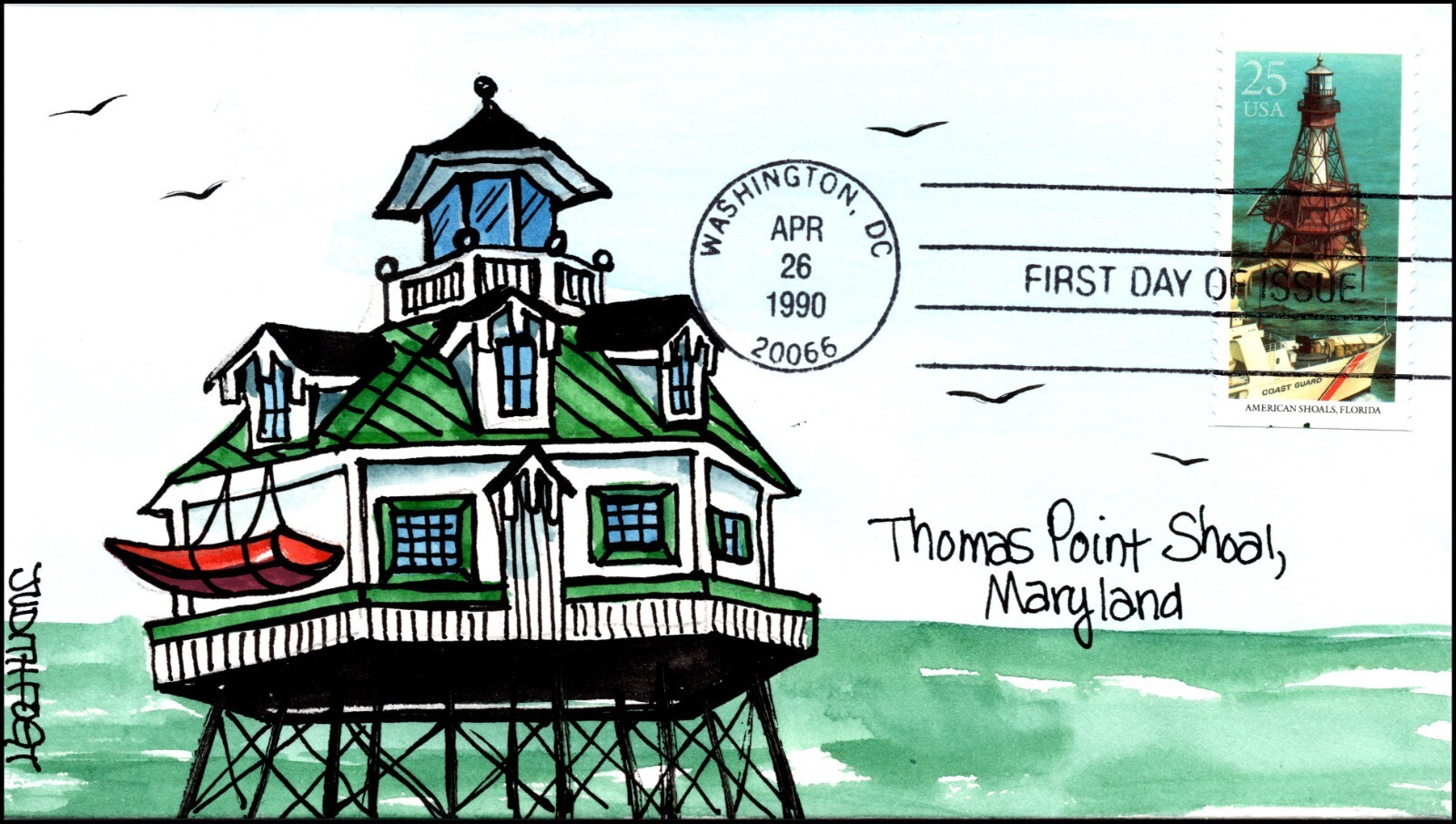 Scott 2473 25 Cents Florida Lighthouse Judith Fogt Hand Painted FDC 62 ...