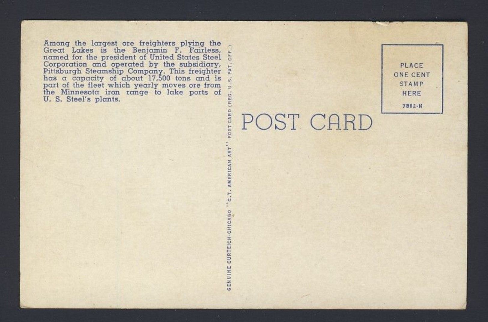 NAVAL - BENJAMIN F. FAIRLESS freighter - USA POSTAL HISTORY - postcard ...