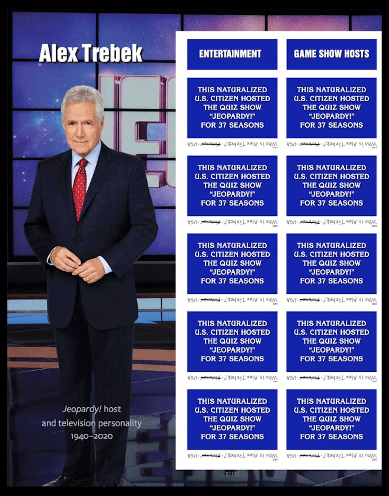 US 5907a Alex Trebek imperf NDC panel plate block 8 MNH 2024 after July ...