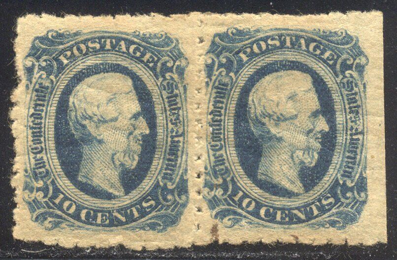 CSA #12f var SCARCE Mint PAIR w/ Cert - 1863 10c Blue, P 12 1/2 ...