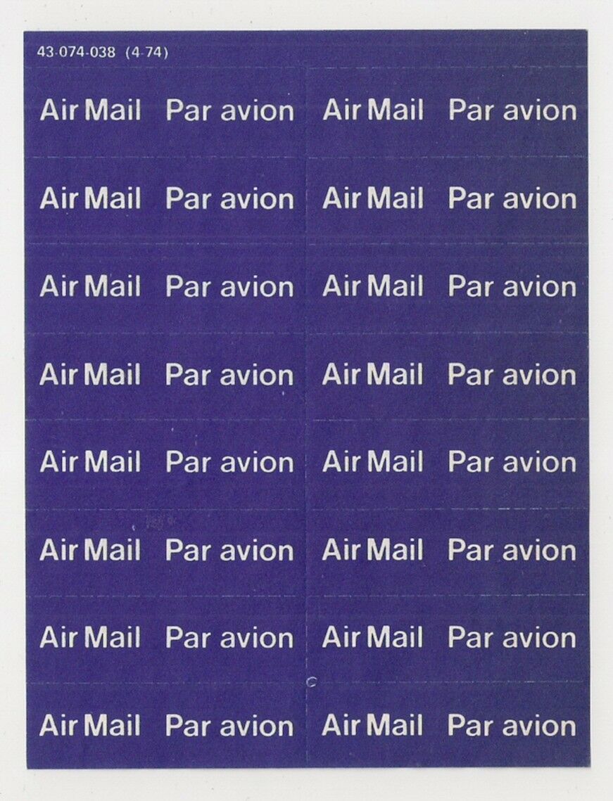 CANADA AIRMAIL Labels; Sheet of 16 full pane Mint NH attractive! 1974 ...