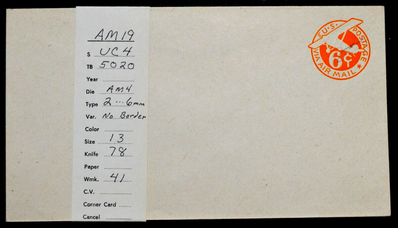 1942 US Sc. #UC4 air mail stamped envelope, mint, fair condition ...