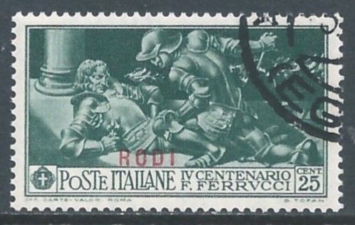 Italy-Rhodes #25 Used 25c Maramaldo Killing Ferrucci Issue Ovptd. "Rodi ...