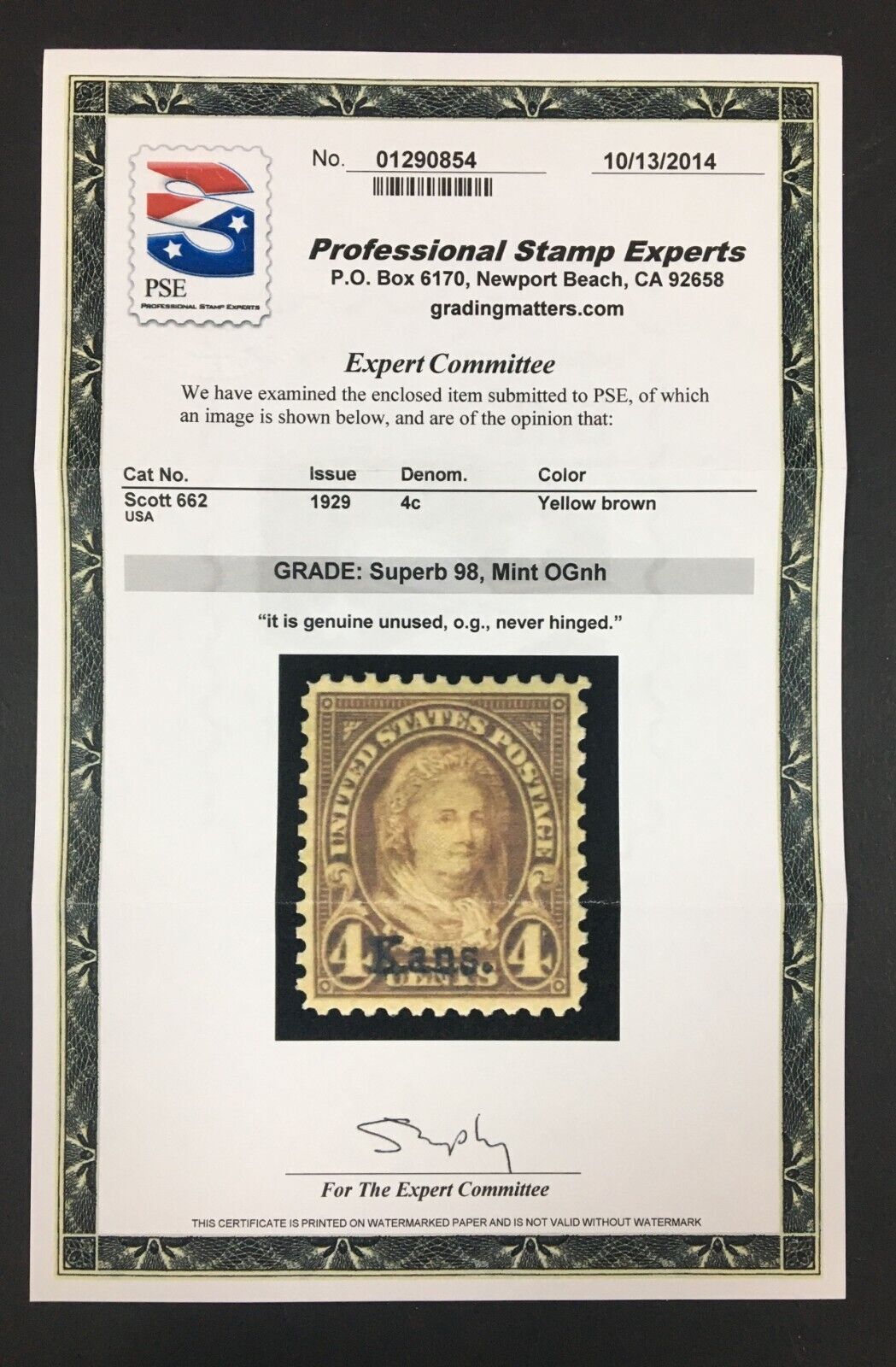 Momen US Stamps #662 Mint OG NH PSE Graded Cert Sup-98 LOT #85949 ...