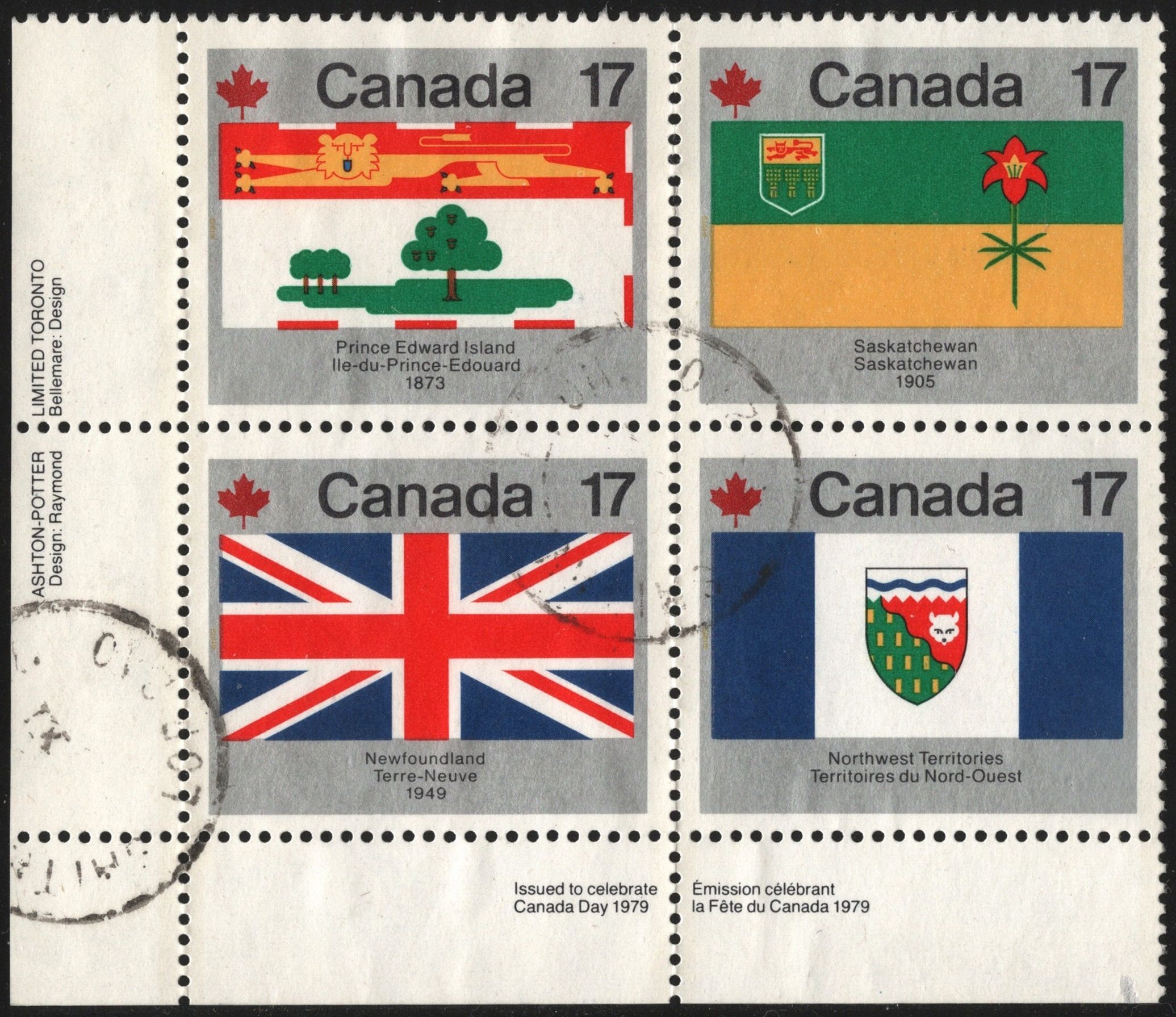 SC#827//831 17¢ Canada Day: Flags Plate Block LL (1979) Used | Canada ...