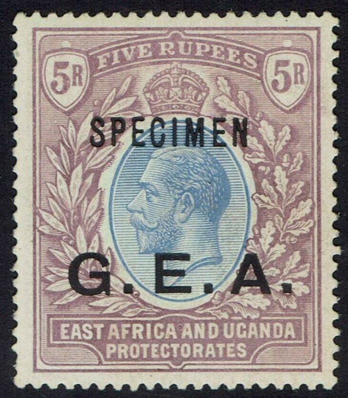 Tanganyika 1921 GEA Overprinted KGV 5r Specimen WMK Multi Script CA ...