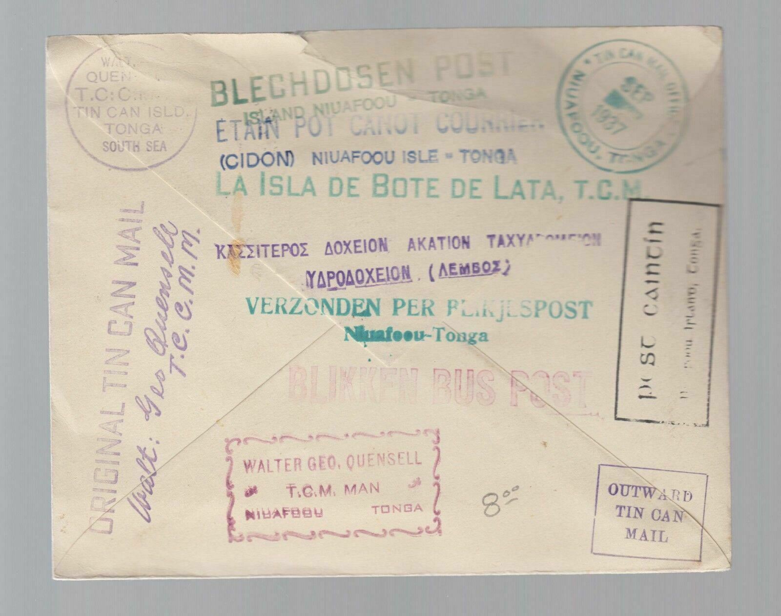 1937 Tonga Toga Tin Can Canoe Mail Cover to Christchurch New Zealand ...