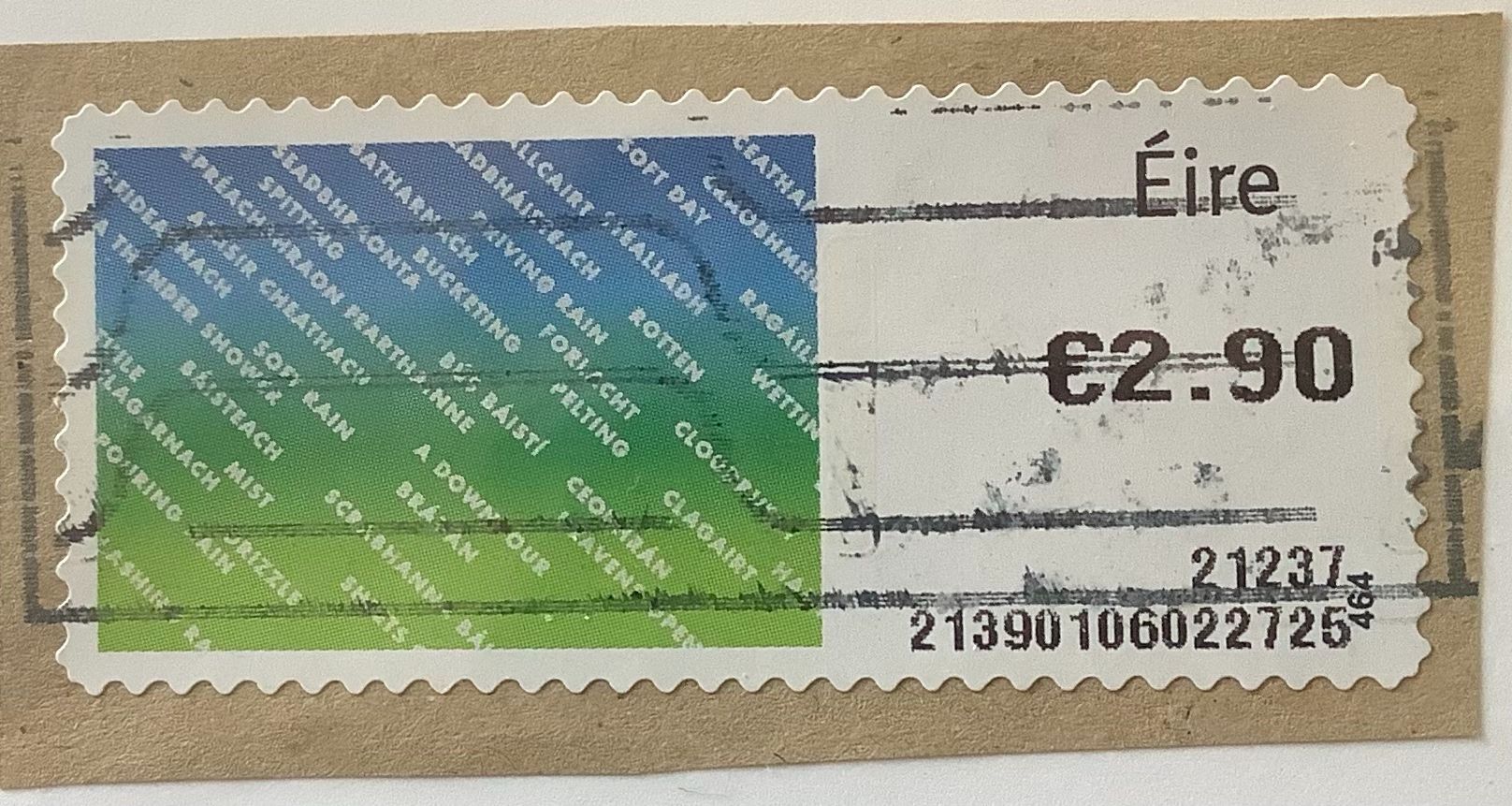 Ireland Post & Go 2019 used on paper - €2.90, wet weather, a Downpour ...