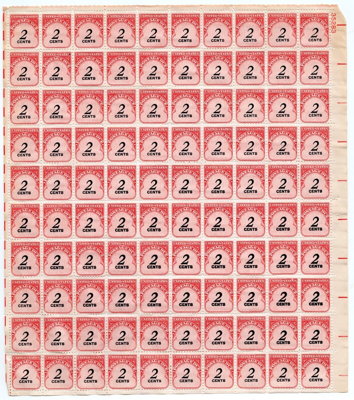 Scott #J90 Postage Due Sheet of 100 Stamps - Damaged | United States ...