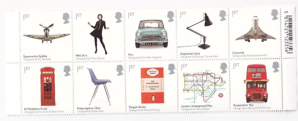 GB SG 2887-2896 British Design Classics Block of 10 With BAR Code ...