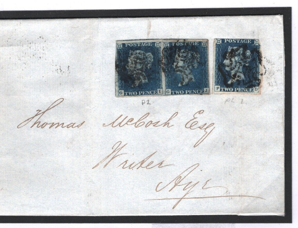 GB 1840 TWO PENCE BLUE 6d Rate Cover 2d Plate 1 & 2 PAIR *Beith* MX ...