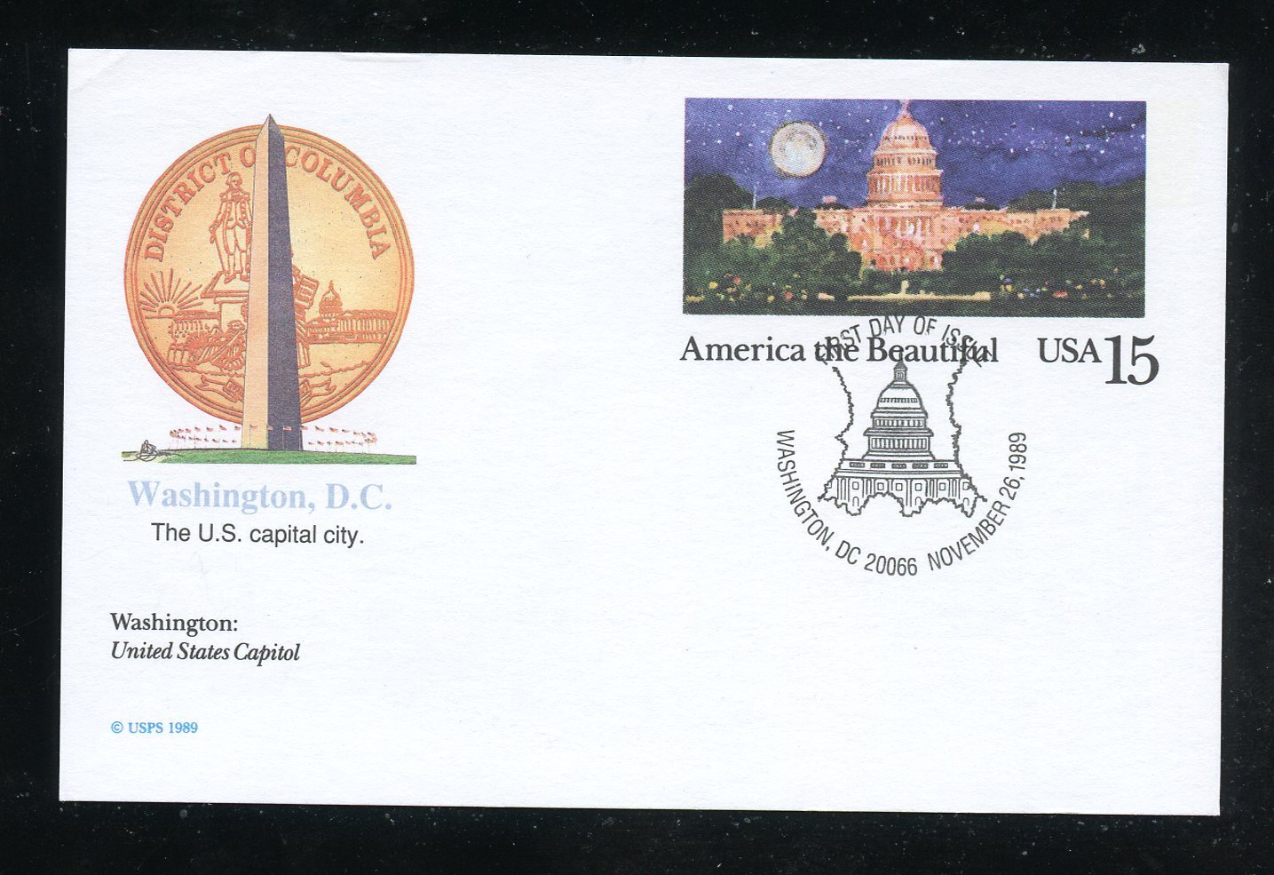 US UX138 15 cent Postal Card White Face of Capital UA Fleetwood cachet ...