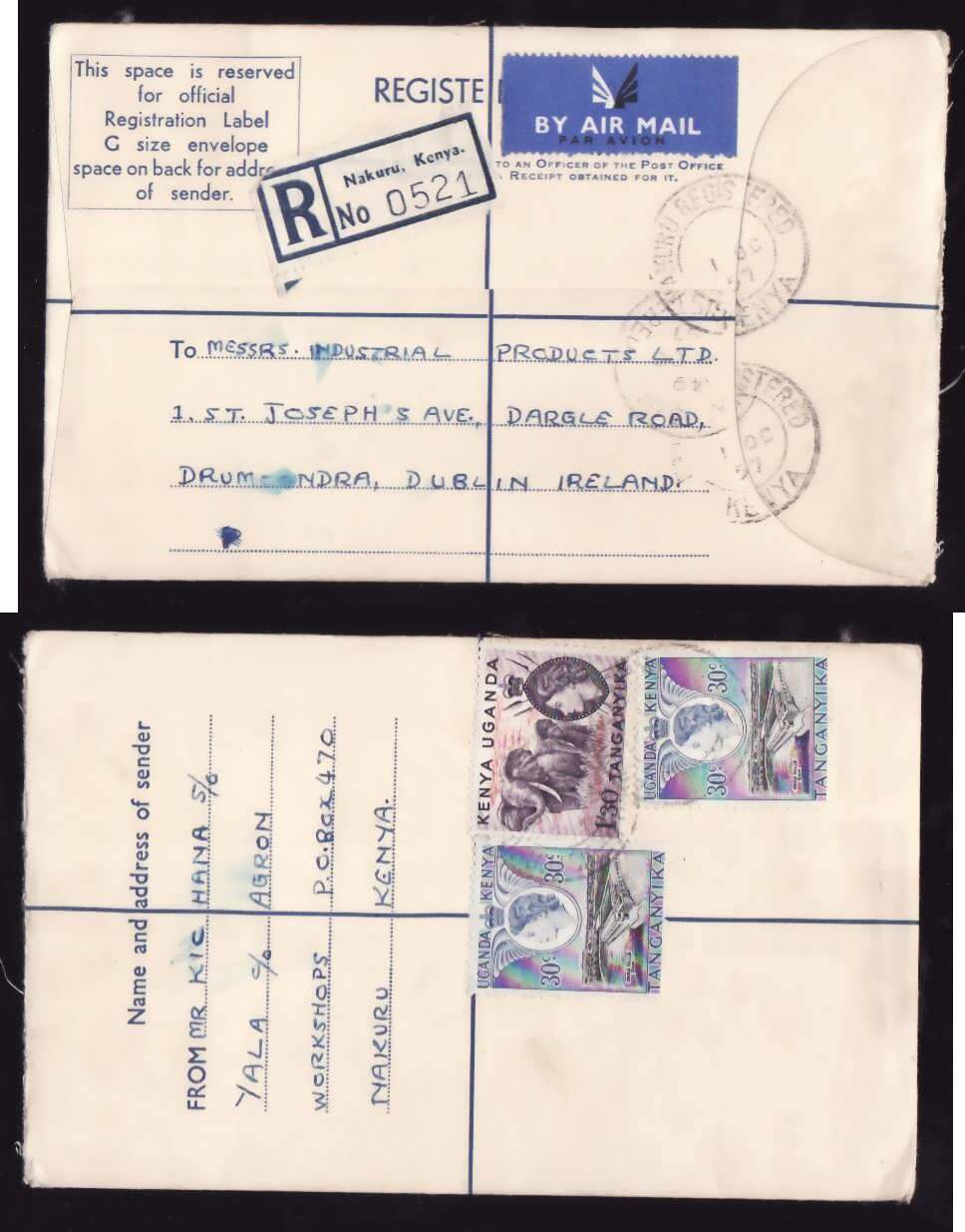 Kenya registered letter to Ireland-Nakuru, Kenya-1 Oc 1957- 521 ...