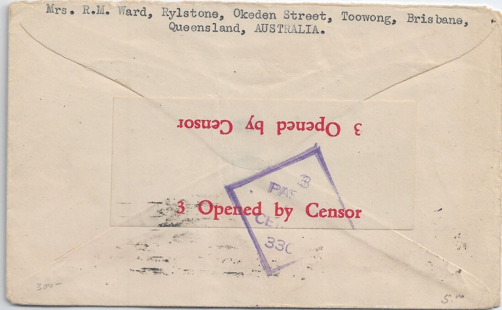 Brisbane, Australia to Australian POW in Malaya 1943, Censored (C4774 ...