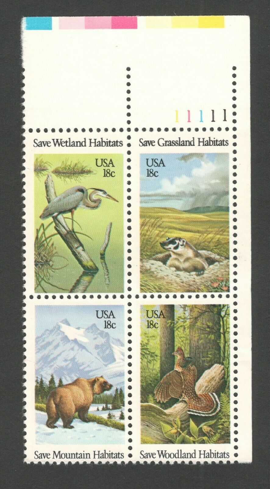 1981 Wildlife Habitat Preservation 4 18c Postage Stamps, Sc 1921-1924 ...