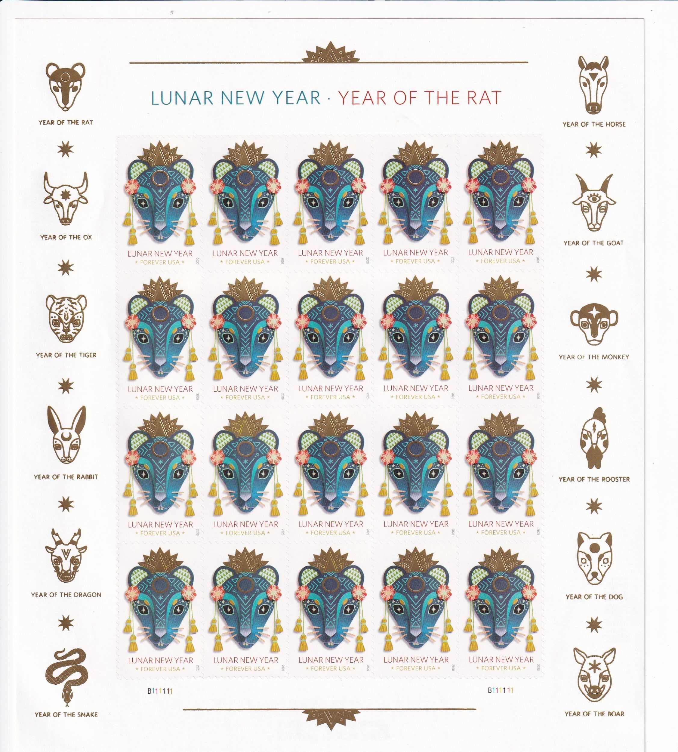 U.S.: Sc #5428, Year of the Rat, Forever Stamps, MNH, Sheet of 20 ...