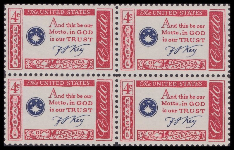 US 1142 American Credo Francis Scott Key 4c block (4 stamps) MNH 1960 ...