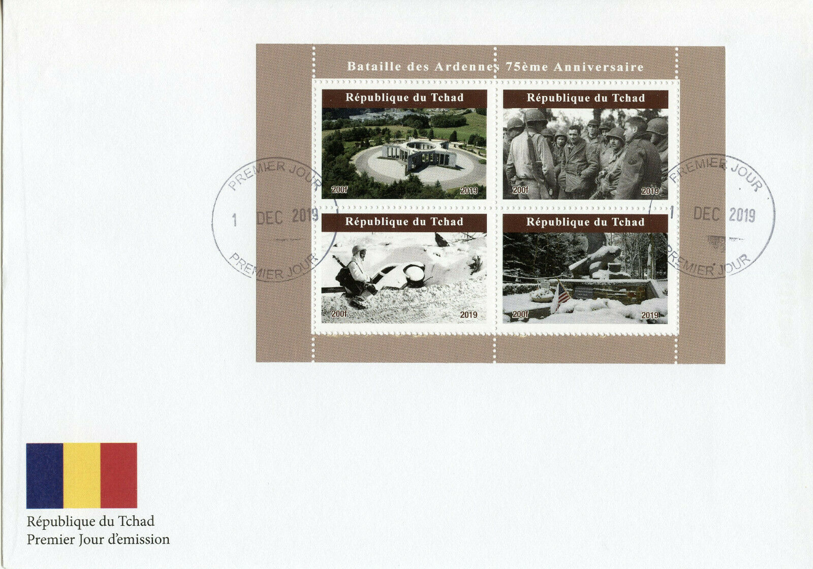 Chad Military Stamps 2019 FDC WWII WW2 Battle of Bulge Ardennes 4v M/S ...