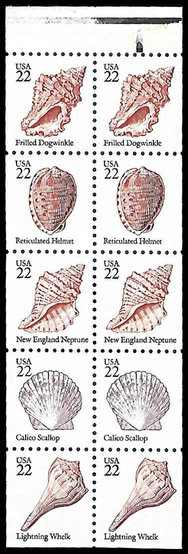 PCBstamps US #2117/2121a Bk Pane $2.90(10x29c)Seashell, MNH, (5 ...