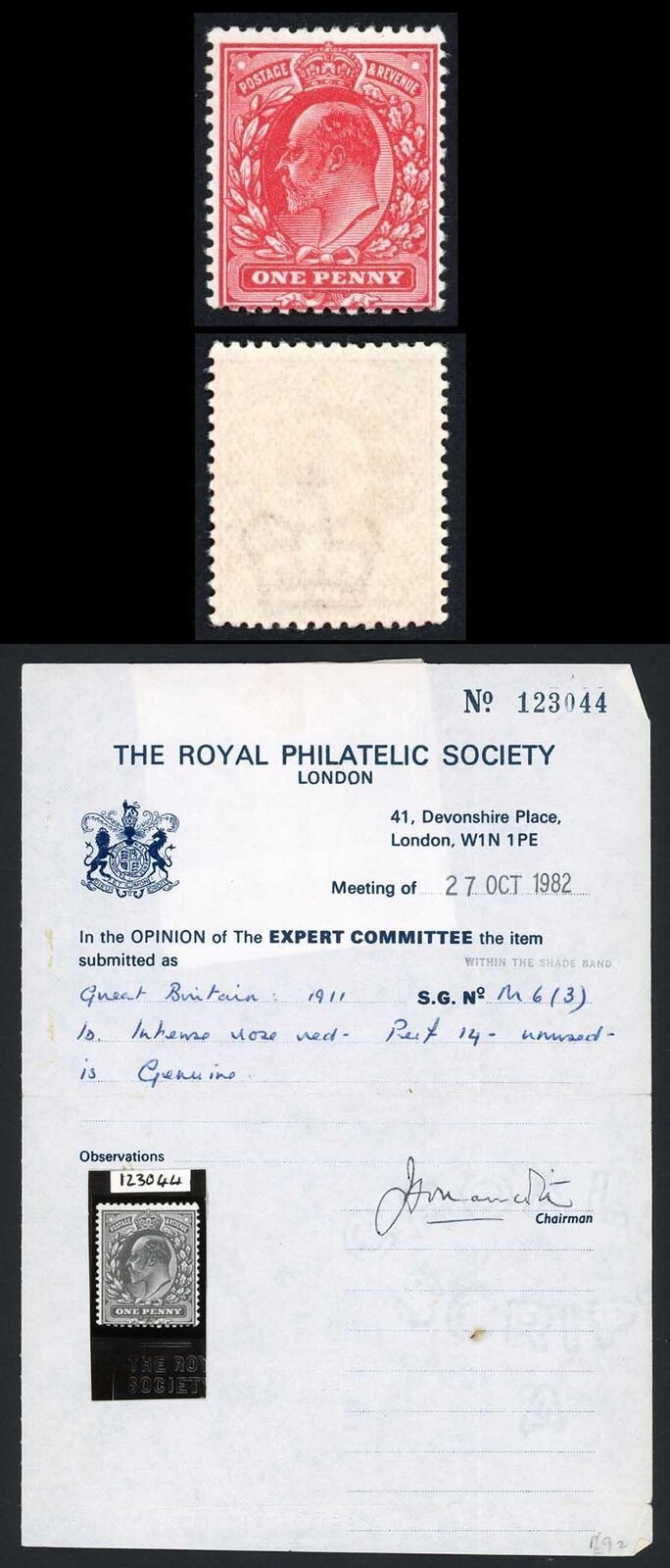 Spec M6(3) 1d INTENSE Rose-red Harrison 14 U/M RPS Cert Superb Colour ...