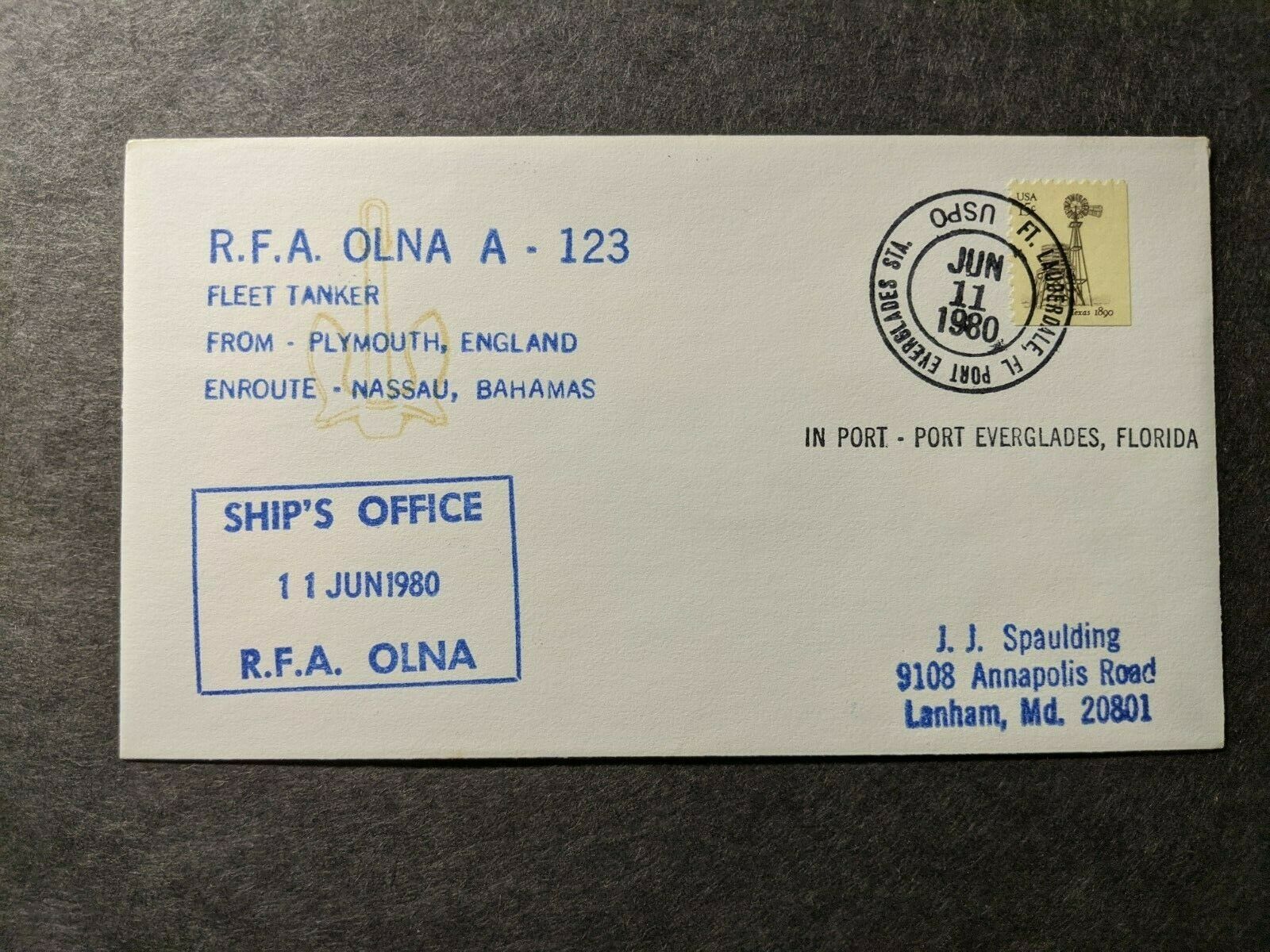 English Ship RFA OLNA A123 Naval Cover 1980 Fleet Tanker Cachet ...
