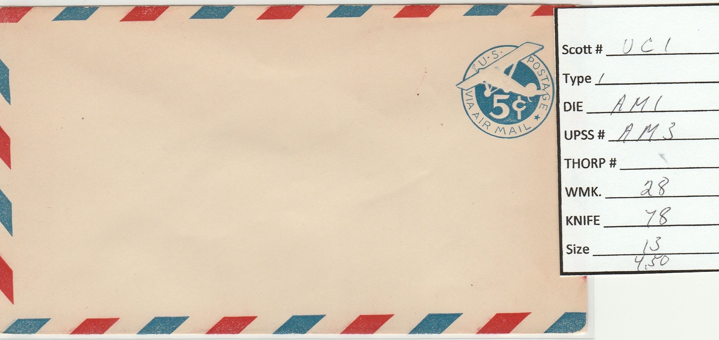 Scott# UC1 UPSS#AM1 Watermark 28 US air mail envelope. | United States ...