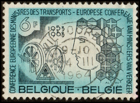 Belgium 595 - Used - 6fr Allegory of Transport (1963) (cv $0.50 ...