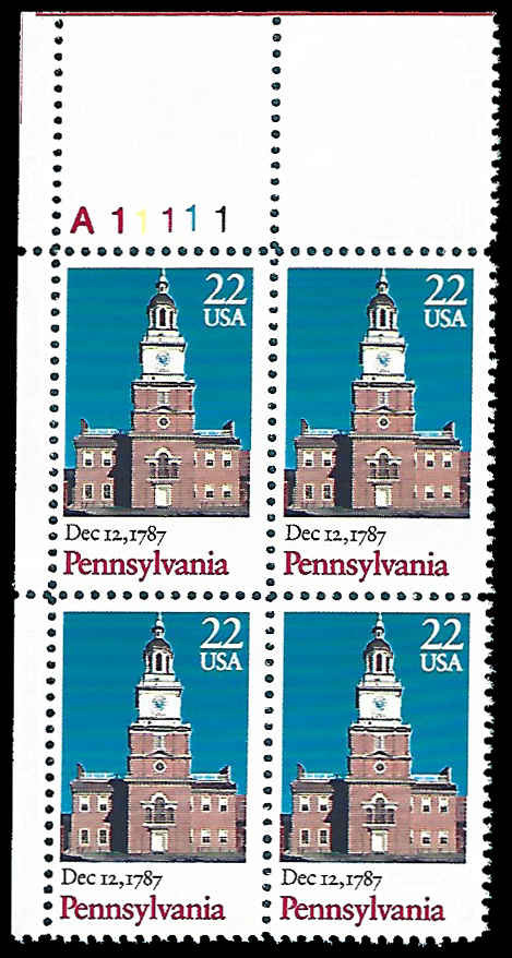 PCBstamps US #2337 PB 88c(4x22c)Pennsylvania Statehood, A11111, MNH ...