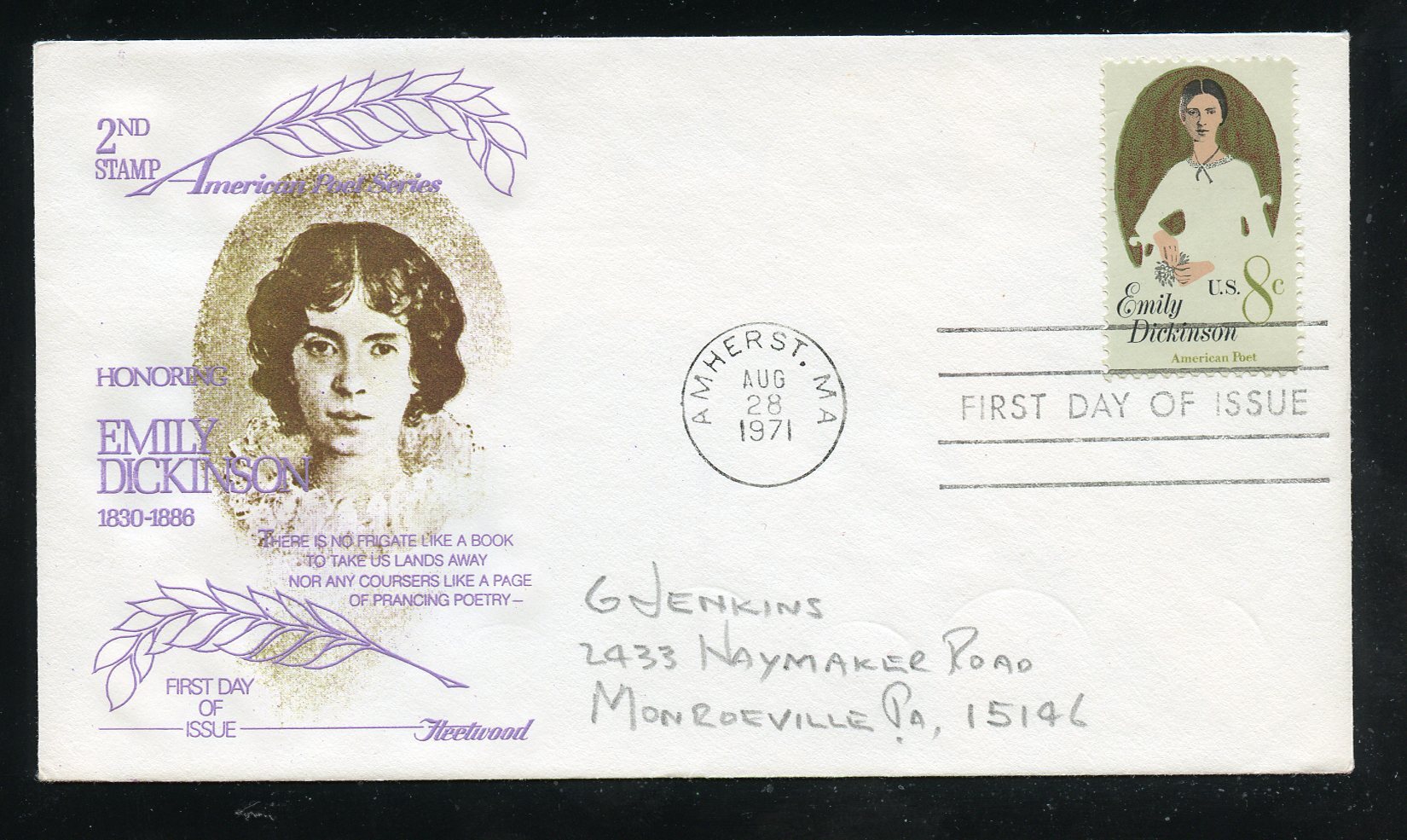 US 1436 Emily Dickinson Issue ADDR Fleetwood cachet FDC | United States ...