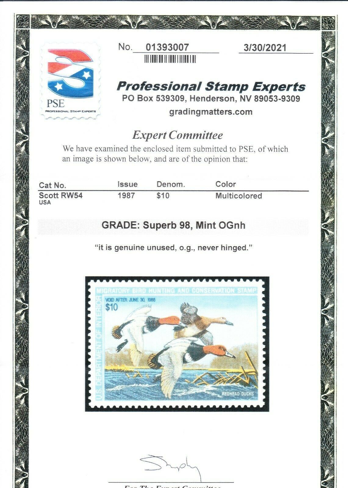 MOstamps - US #RW54 Mint OG NH Grade 98 with PSE Cert - Lot # MO-2775 ...