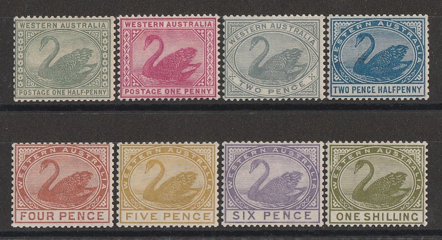 WESTERN AUSTRALIA 1885 Swan set ½d to 1/- wmk crown CA. SG ex 94-102 ...