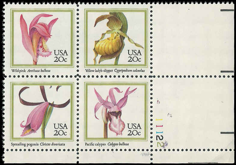 PCBstamps US #2076/2079 PB 80c(4x20c)Orchids, MNH, (PB-4) | United ... PCBstamps US #2076/2079 PB 80c(4x20c)Orchids, MNH, (PB-4) | United ...