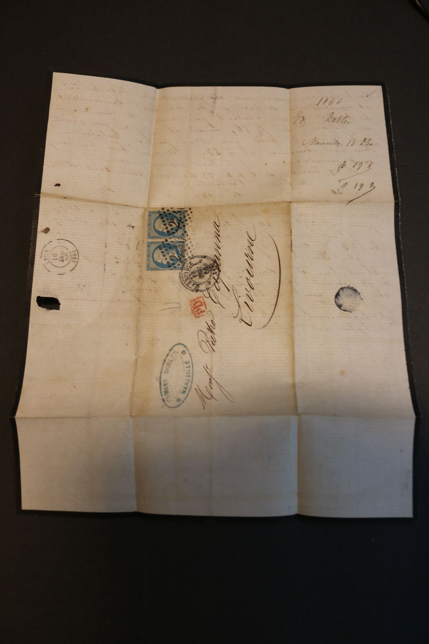 1866 Livourne 1 Page Letter/ Envelope w/ Pair 1862 -1871 Emperor ...