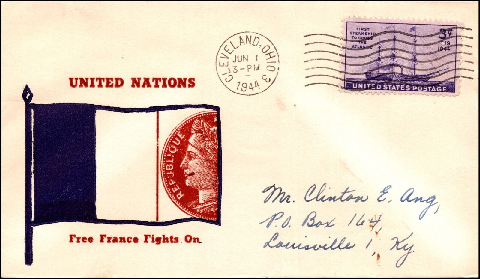 1 Jun 1944 WWII Patriotic Cover Free France Fights On Sherman 8742 ...