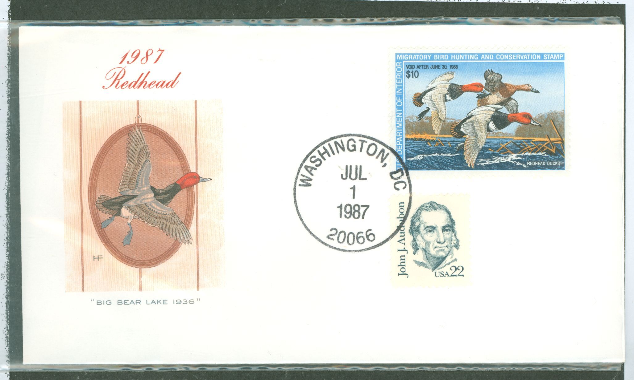 US RW54 1987 $10 Federal Hunting Permit stamp "redhead" on an ...