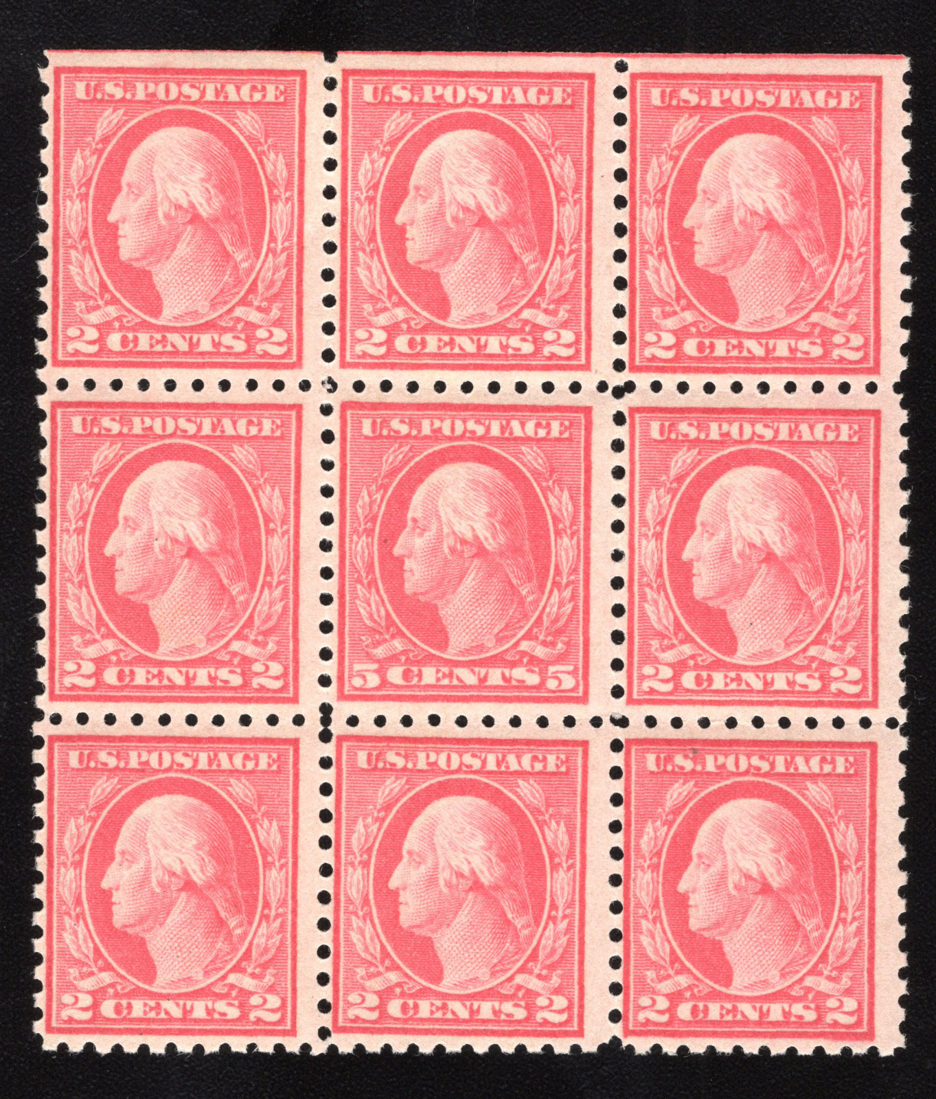 US Stamps #467 5c P10 Error in Block of 9 Mint OG NH LOT #80200 ...