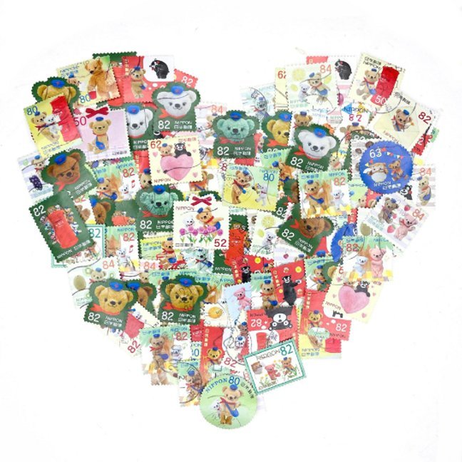 100 x Posukuma & Teddy Bear cute Japanese used postage stamps - off ...