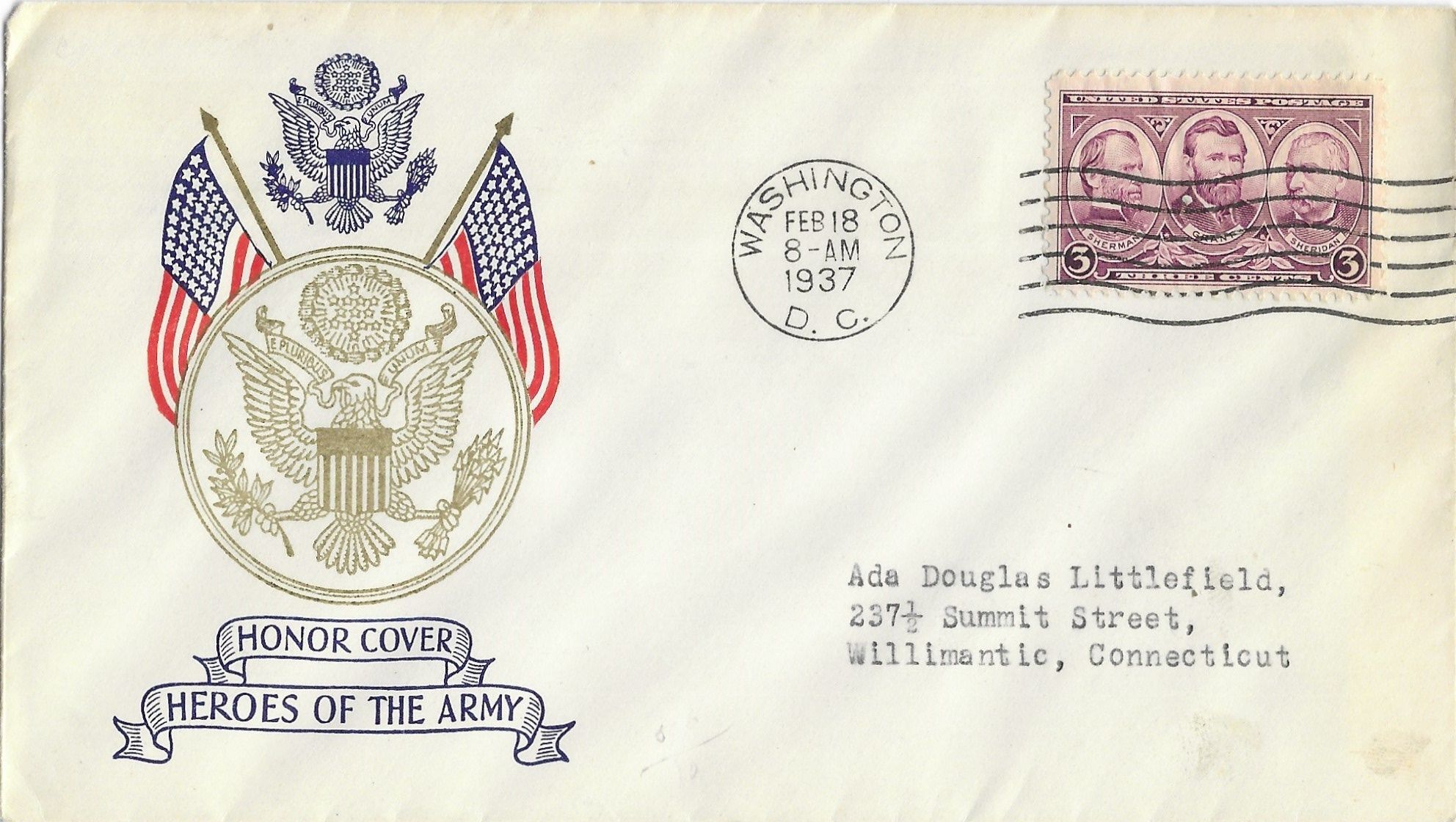 1937 FDC, #787, 3c Army Heroes, Plimpton | United States, General Issue ...