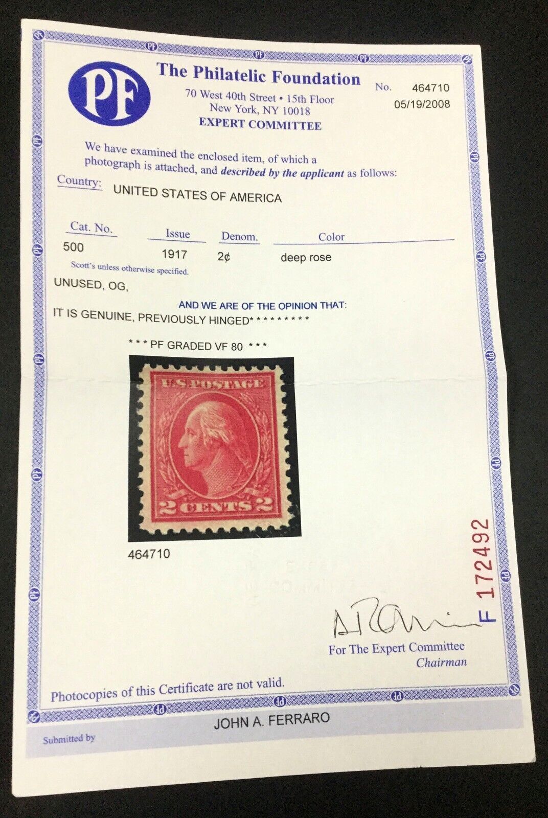 US Stamps #500 Mint OG LH PF Cert LOT #81988 | United States, General ...