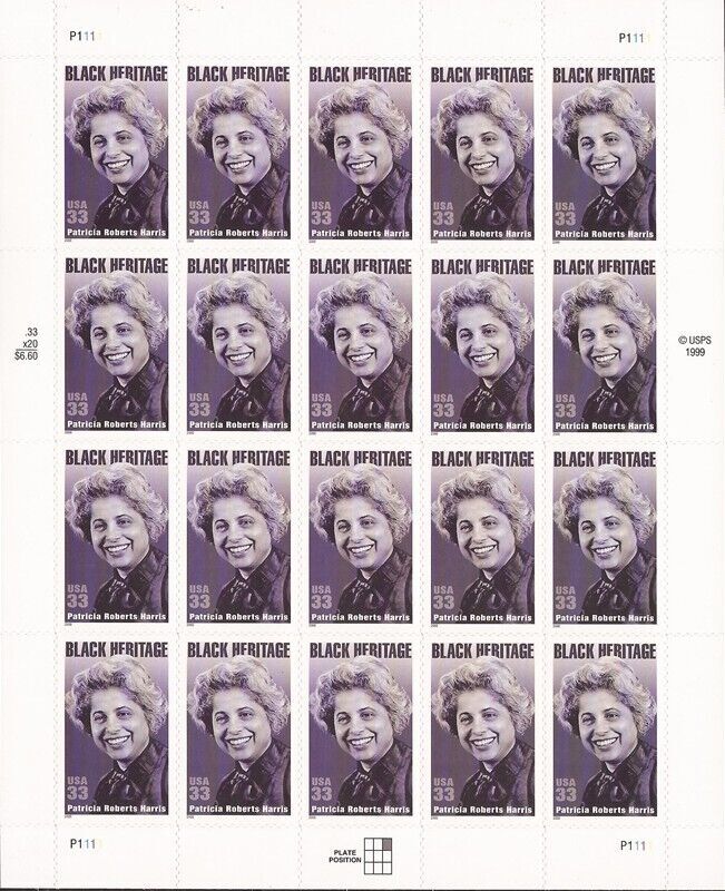 US Stamp 2000 33c Black Heritage Patricia Roberts Harris 20 Stamp Sheet ...