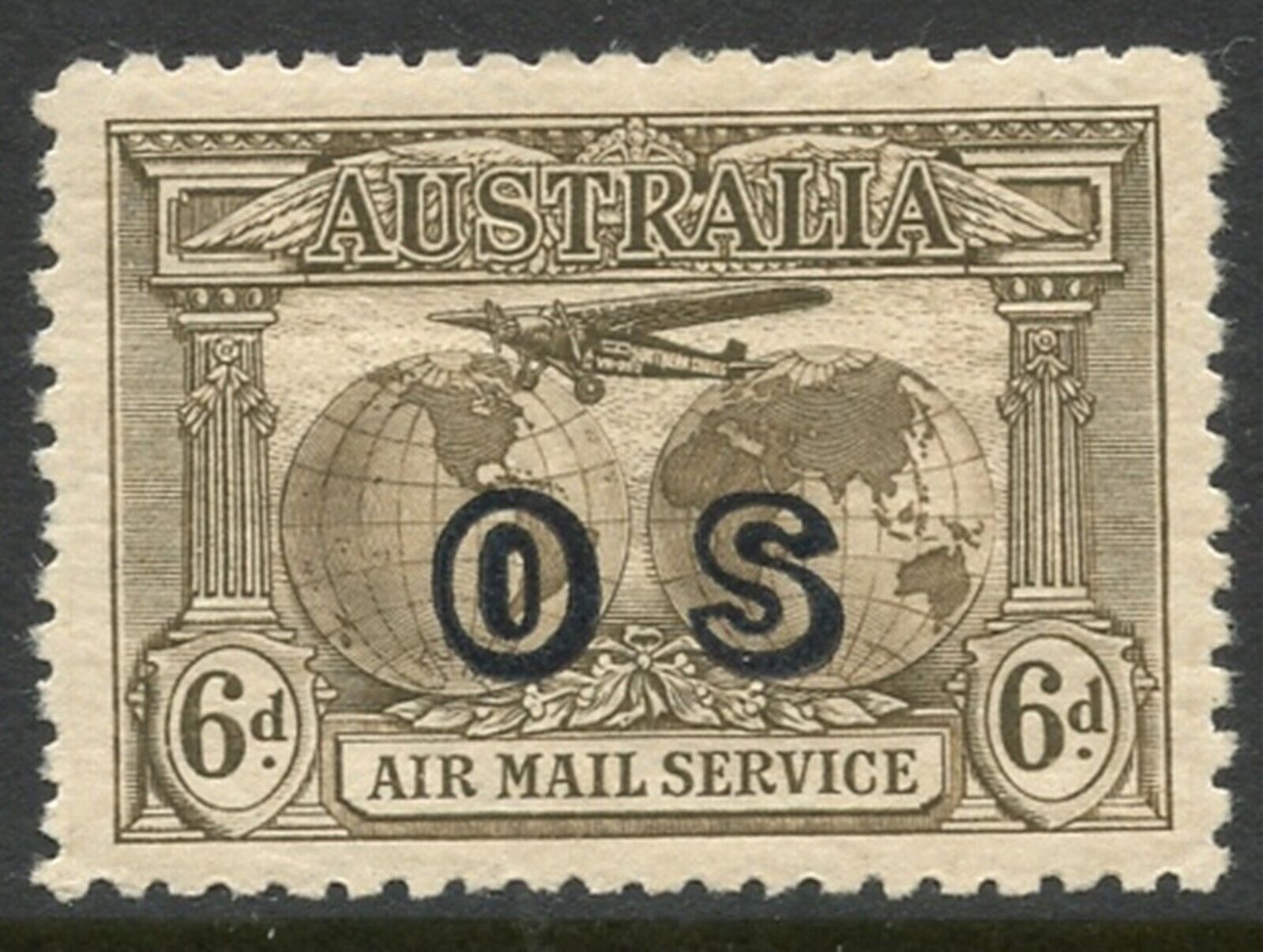 AUSTRALIA Sc#CO1 1931 6p Official Stamp ‘OS’ Overprint on #C3 OG Mint ...