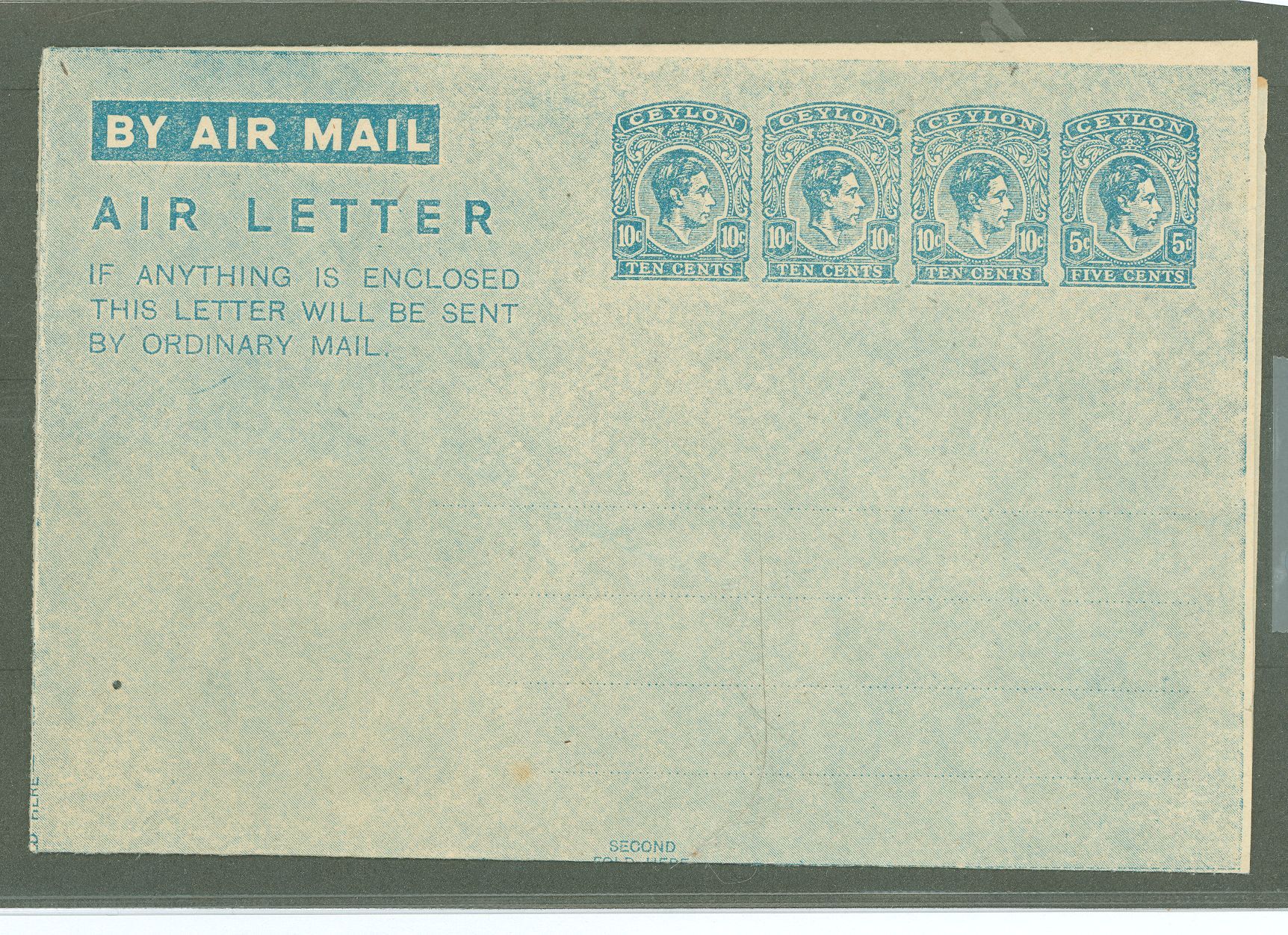 Ceylon 1949 Aerogramme 35c blue on white regular paper | Asia - Sri ...