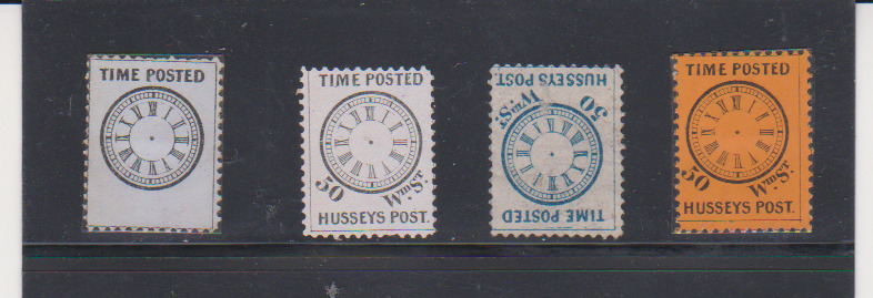 1860s US Hussey's Local Post Full Set of 4 Varieties - Time Clock Stamp ...