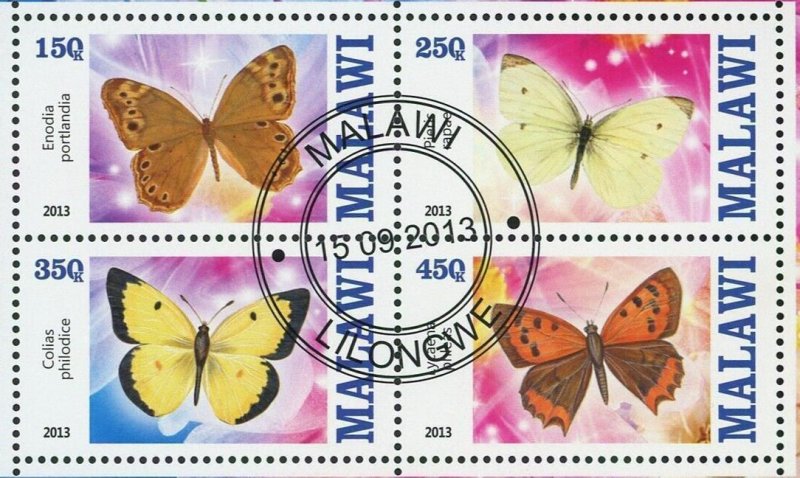 Malawi Butterfly Exotic Insect Flower Souvenir Sheet of 4 Stamps ...